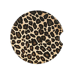 Crystal Lemon 2Pack Leopard Car Coasters Absorbent Ceramic Cup Holder, Ceramic Coasters, Keep Vehicle Free from Cold Drink Sweat