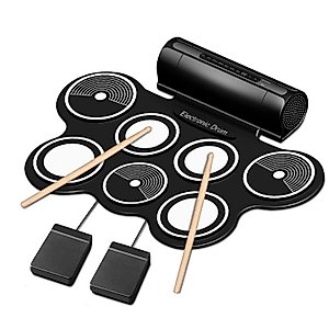 Flexzion Digital Electronic Drum Set, Portable Roll Up Electronic Drum Pad Machine for Kids, Adults, Beginners, Pros, 7 Pads Electric Drum Set with Drum Sticks, Foot Pedals, MIDI and Headphone Jack