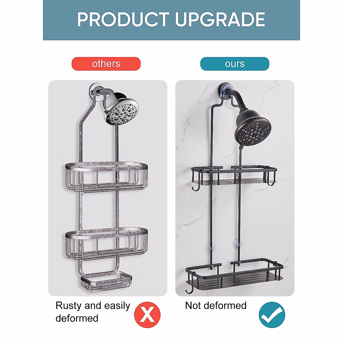 Cobbe Anti-Swing Shower Caddy Hanging with 4 Hooks for Towels/Sponge, No Drilling Bathroom Organizers and Storage Racks for Bathroom, Dorm and RV, Never Rust Aluminum, Large - Black
