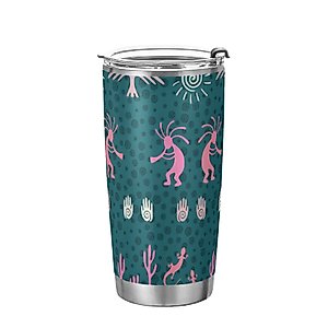 Yasala Tumbler Kokopelli Gecko Cacti Sun Fertility Pink Insulated Coffee Cup Driver Beverage Container Office Travel Mug with Straw and Lid 20oz Back to School Gift