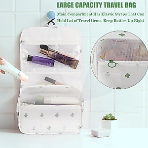 L&FY Toiletry Bag-Portable Haning Toiletry Bag For Women-Travel Makeup Organizer Cosmetic Bag with Compartment,Stury Hook (White Cactus/Travel Bag)
