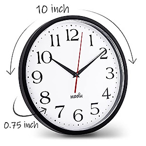 HIPPIH 2 Pack Silent Wall Clock, 10 Inch Non Ticking Quiet Digital Sweep Decorative Battery Operated Wall Clocks for Living Room Bedroom Kitchen School Office Decor, Black