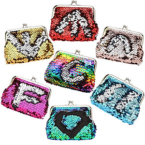 LOVESTOWN Sequin Coin Purses, 6 Pcs Sequins Mini Wallets Glitter Reversible Magic Flip Sequins Purses for Kids Party Favors Gifts