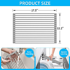 VMVN Dish Drying Rack,Over The Sink Dish Drying Rack,Dish Racks for Kitchen Counter,Roll Up Sink Drying Rack,17.5"x12.2"Stainless Steel Dish Drainers,Kitchen Sink Accessories