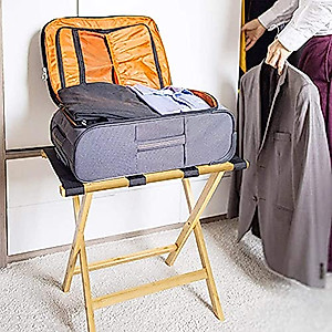 POSTERPOT Luggage Rack Suitcase Stand Foldable Double Layer 8 Bandages Solid Wood Easy to Assemble Travel Rack, for Hotel Bedroom (Color : D, Size : 80x47x65CM)