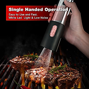 Battery Operated Salt and Pepper Grinder Set, Electric Salt Grinder with Storage Base, One Hand Automatic Operation, Stainless Steel Black 2 Pack