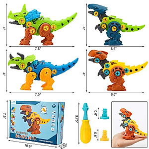 3 otters Take Apart Dinosaur Toy, STEM Toys for Kids 4PCS STEM Dinosaur Building Blocks Educational Gifts for 3 4 5 6 7 8 Year Old Boys Girls