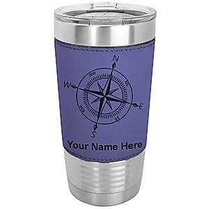 LaserGram 20oz Vacuum Insulated Tumbler Mug, Compass Rose, Personalized Engraving Included (Faux Leather, Dark Purple)