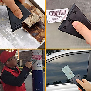 Plastic Razor Blade Scraper Kit with Big Blade for Adhesive, Stickers, Labels, Paint, and Decal Removal on Windows and Glass (Black)