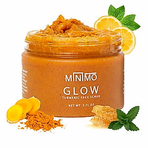 Minimo Glow Turmeric Face Scrub (𝐔𝐧𝐬𝐜𝐞𝐧𝐭𝐞𝐝) - Infused with Turmeric, Manuka Honey, Cinnamon, and Chamomile - Face Scrubber for All Skin Types - 5 FL OZ (147 ML)