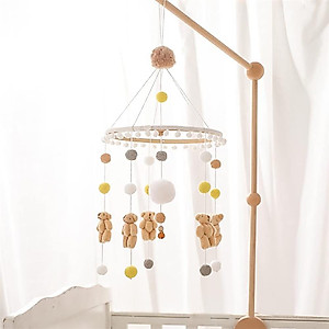 Baby Mobile for Crib | Wooden Wind Chime Bed Bell | Bear Panda Felt Cloud Baby Crib Nursery Mobile Star Moon for Baby Boys and Girls | Boho Nursery Decor for Infant Bedroom Hanging Decoration