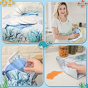 4 Pack Sea Kitchen Towels Beach Dish Towels for Kitchen Turtle Towels Hand Towels Ocean Animal Nautical Dish Cloths Kitchen Tea Towels for Cleaning, Drying (Ocean)