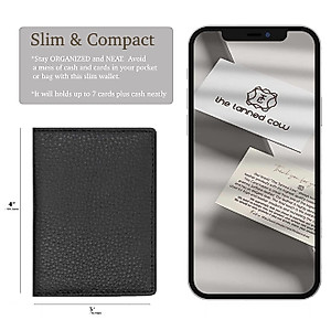 The Tanned Cow- Slim Minimalist Cardholder Wallet for Men Women, Mini Thin Leather Bifold, Compact, Front Pocket Credit Card Holder with RFID Blocking, Gift Box (Bubble leather, Black/Sangria Red)