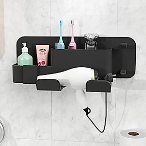 Hollyfly Hair Dryer Holder Wall Mounted, Self-Adhesive Blow Dryer Holder for Dyson, Multi-Functional Hair Dryer Rack, Removable Hair Care Accessories Tool Organizer for Bathroom Salon, Morden Black