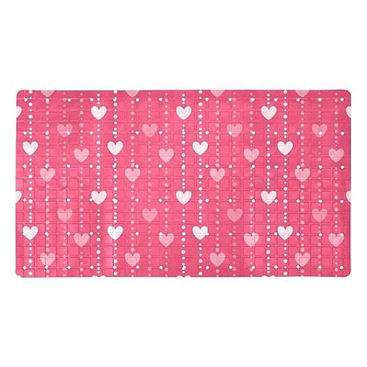 Bath Tub Shower Mat - Anti-Slip PVC Material 15.1x26.8 in, Gentle Cushioning Quick Drying Suction Cups Reliable Solution - Heart Stripe - Pink Non-Slip Floor Mat