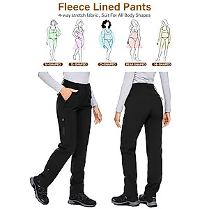 Womens Snow Pants Winter Waterproof Pants Outdoor Soft Shell Fleece Linded Cargo Ski Hiking Pants, Black 16