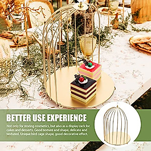Hemoton Cupcake Stand Metal Bird Cage Makeup Organizer Cosmetic Rack Dessert Stand Necklace Earring Organizer Vanity Tray Perfume Lotion Bottle Shelf for Desk Organizer