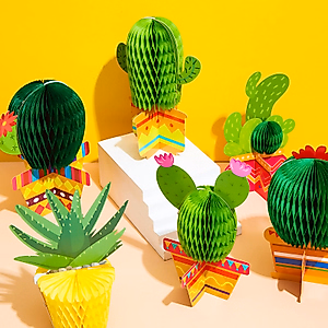 12 Pcs Cactus Party Decorations Cinco De Mayo Honeycomb Table Centerpieces Mexico Garland Cactus Cutouts for Fiesta Baby Shower Favor Cactus Theme Classroom Birthday Mexican Party Decoration Supplies