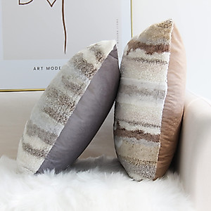 JOJUSIS Plush Short Wool Fluffy Decorative Throw Pillows Covers 16 x 16 Inch Luxury Soft Faux Fur Fleece Cushion Cover Pillowcase Pack of 2 Khaki