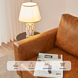 Kingfun 65" Loveseat Sofa, Faux Leather Love Seat Couch, Mid Century Modern Couch with Solid Wooden Frame for Living Room & Bedroom in Small Spaces, Brown