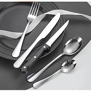 30 Piece Flatware Set for 6, Large Fork, Large Spoon, Small Spoon, Table Knife, Steak Knife