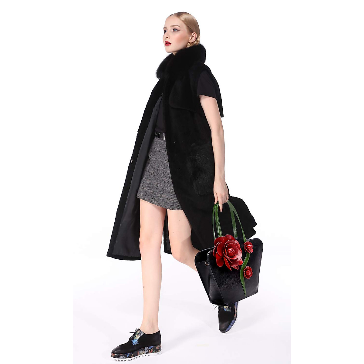 PIJUSHI Designer Floral Purses and Handbags for Women Top Handle Satchel Handbag Ladies Shoulder Bag（20105 Black）