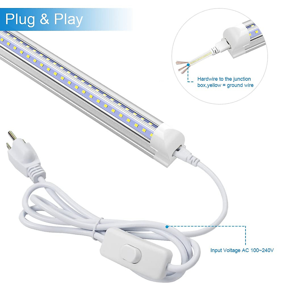 3FT LED Shop Light Fixture, 22W 2200LM 6000K, Cool White, V Shape, Hight Output, Linkable Shop Lights, T8 LED Tube Lights, Clear Cover, Plug and Play, for Garage Warehouse Workshop Basement (4-pack)