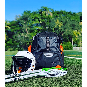 ERANT Athletic Lacrosse Bag - Extra Large Sports Lacrosse Backpack - Lacrosse Sticks Holders - Separate Cleat & Gear Compartment - Boys & Girls - Ideal for Lacrosse, Field Hockey, Gym - Black