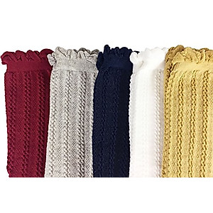 Jastore 5 Pairs Unisex Baby Girl Boy Lace Stocking Toddler Knit Knee High Cotton Socks (3-5T, A-Mixed Color-5 Pairs)