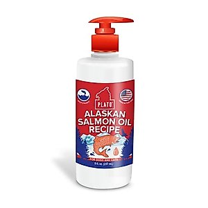 PLATO Wild Alaskan Salmon Oil Kibble Topper - Boost Dog Food with Omega 3 & 6 Fatty Acids - For Healthy Skin & Coat - 8 ounces