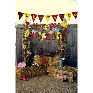 LaVenty Set of 2 Cowboy Birthday Banner Boots Boy Banner Little Cowboy Banner Western Theme birthday Decoration Cowboy First Birthday Cowboy Party decoration