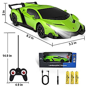 Officially Licensed Lamborghini Remote Control Car, 1:24 Scale Lambo VENENO Model Cars with LED, Lamborghini Toy Car RC Cars Christmas Birthday Gift for Boys Age 3 4-7 8-12 Year Old Kids Toys (Green)