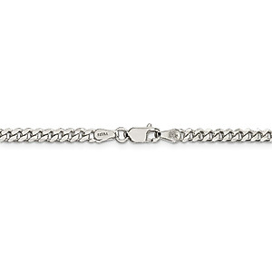 Solid 925 Sterling Silver 3.5mm Curb Cuban Chain Necklace - with Secure Lobster Lock Clasp 18"