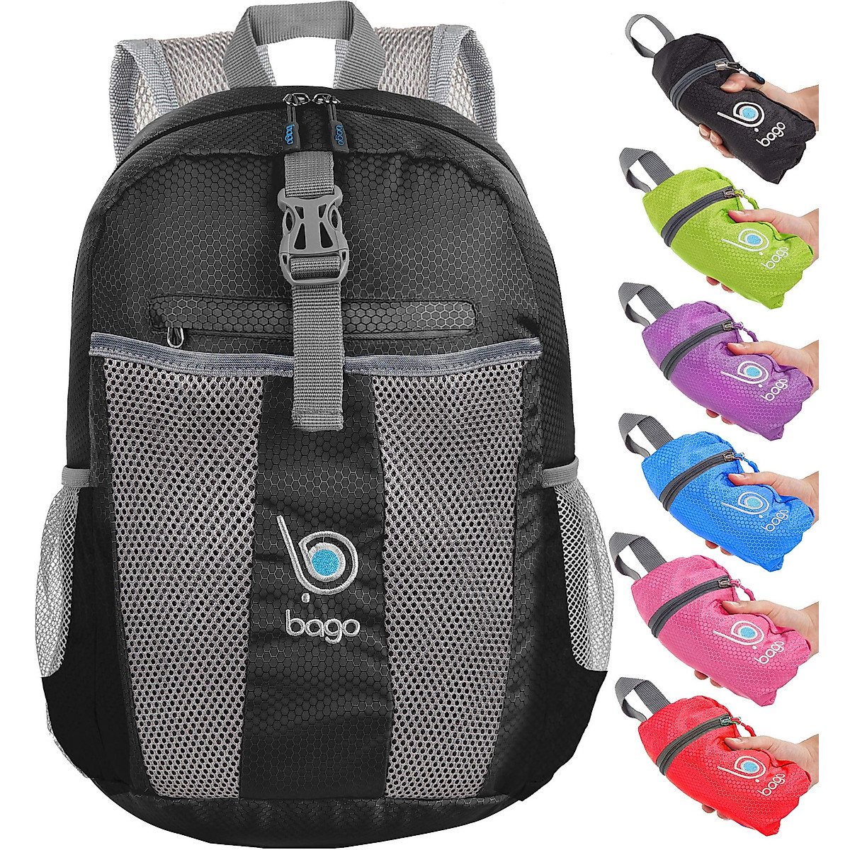 bago Lightweight Small Hiking Backpack for Women and Men - 25L Travel Day Pack - Foldable Hiking Daypack Ultralight for Camping Outdoor Sports - Day Bag Packable Backpack for Travel (Black)