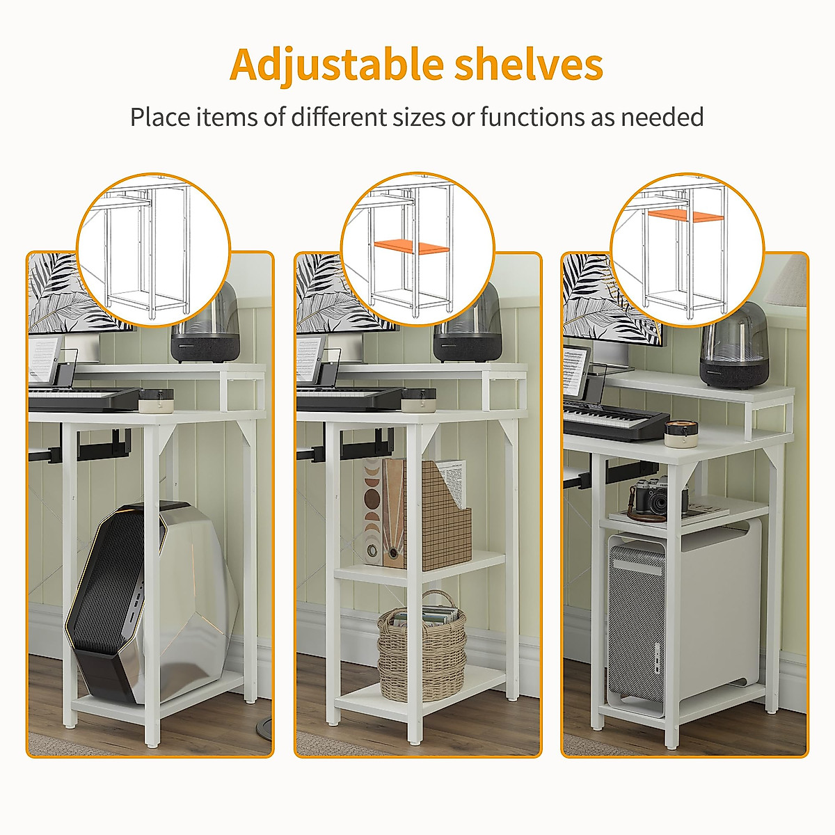 CubiCubi Computer Desk with Keyboard Tray, 47 Inch Office Desk with Monitor Stand and Storage Shelves, Music Studio Desk, Work Table Gaming Desk, White