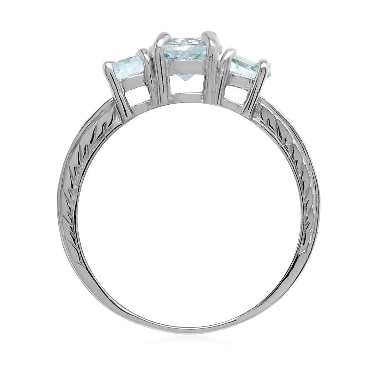 Silvershake 1.09ct. 3 Stone Genuine Blue Aquamarine White Gold Plated 925 Sterling Silver Ring Size 7