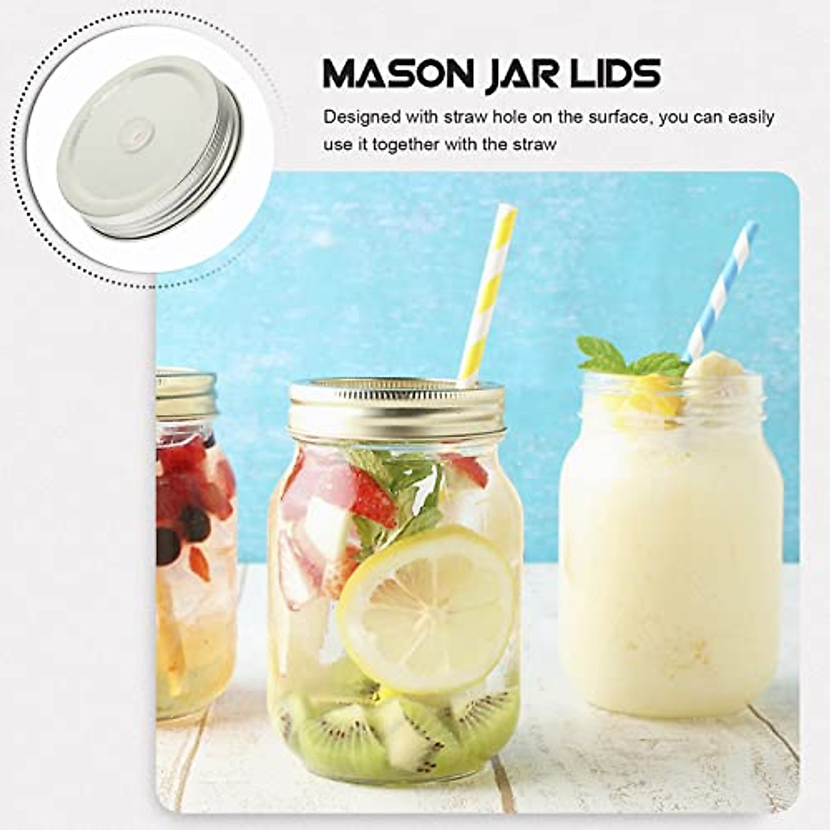 12pcs Cup Lid Leak Proof Canning Caps Secure Canning Jar Caps Jar Covers Jar Straw Lids Leak Proof Lid Sealing Lids for Jar Jar Lids Cup Covers