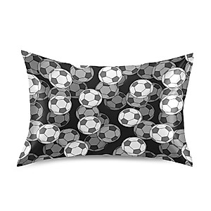 Football Sports Soccer Pillow Covers Silk Pillowcase for Hair and Skin Soft Breathable Smooth Cooling Satin Pillowcase Standard Size Pillow Case for Bedroom Bed Women Boys Girls (20x26 Inch)