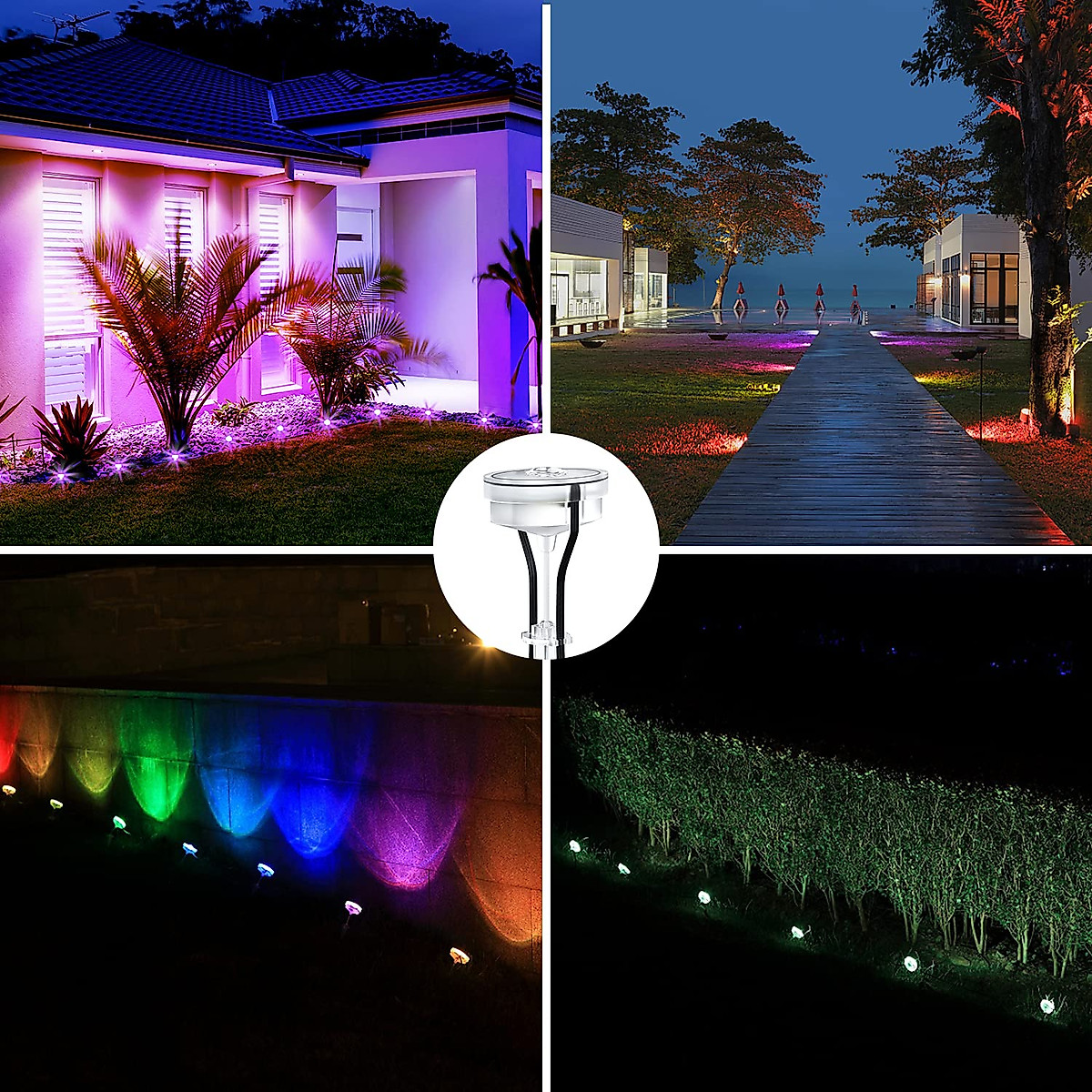 HYDONG Garden Lights Outdoor, 9 LED Bluetooth Control In-Ground Lights, IP65 Waterproof Landscape Lights Pathway Spotlight for Yard Deck Lawn Patio Pathway Walkway (RGB+ Warm White), 2 Pack