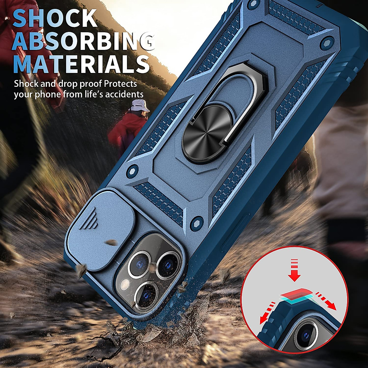 DAWEIXEAU Case for iPhone 11 Pro, Shockproof Impact Resistant with Slide Lens Protective Cover Case for iPhone 11 Pro (5.8 inch) (Blue)