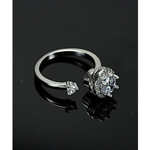 Akeoqi Fidget Anxiety Rings Rotatable Stress Relief Bead Ring Size Adjustable Open Design Ring Spinner Fidget Ring Inlaid Cubic Zirconia Round CZ Shape Ring Jewelry for Women Gifts