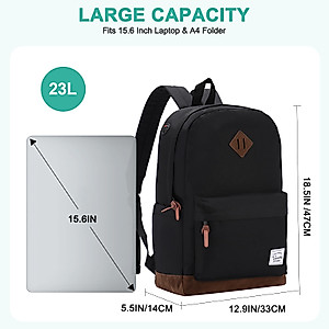 VASCHY Backpack for Men, Unisex Classic Water-resistant College School Backpack Bookbag Laptop Backpack Black
