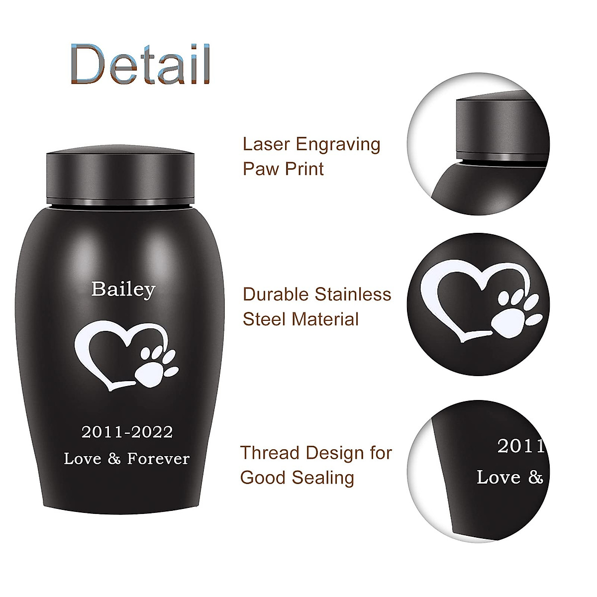 Yoinnt Personalized Pet Urns for Dogs and Cats, Customize Ashes Keepsake, Memorial Urns with Paw Print, Stainless Steel Cremation Loss Memorial Remembrance Gift