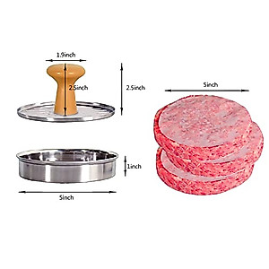 Mepple Burger Press with Non-Stick 100 Patty Papers, Hamburger Press Patty Maker with Wooden Handle, Burger Mold for Hamburger Meat Veggie BBQ, Barbecue Grilling Accessories and Kitchen Tool, 5” Dia