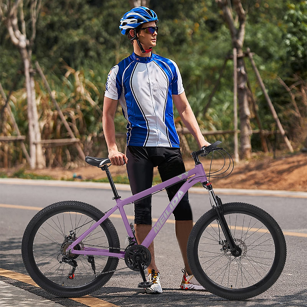 26'' Mountain Bike, 21 Speed Outdoor Snow Beach Bike, Full Suspension Adult Hybrid MTB Racing Bikes for Women Men, Comfort Complete Cruiser Bicycle, Lightweight City Commuter Road Cycling (K)