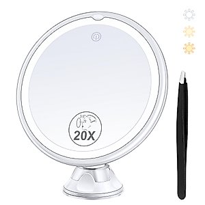 B Beauty Planet 2025 Upgraded Magnifying Mirror with Light, 20X Lighted Magnifying Mirror with Suction Cup and Tweezers, 3 Colors Vanity Mirror, 360 Rotation, Makeup Mirror with Lights 8 Inches