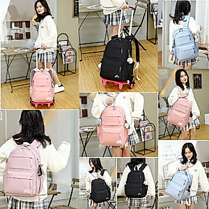 Rolling Backpack for Kids Elementary and Middle School Students with Wheel Travel Backpack Girls Solid Color School Bag
