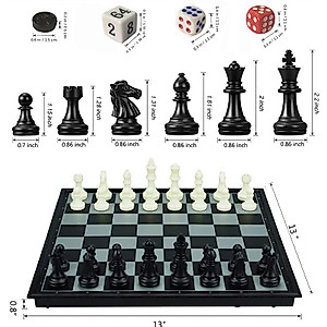 3 in 1 Chess Checkers Backgammon Set, KAILE Magnetic Chess Travel Magnet Chess with Folding Case 13"……