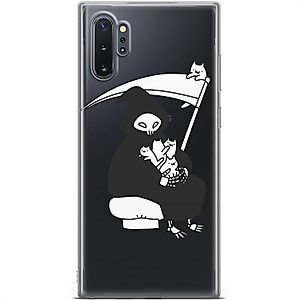 Mertak Case Compatible with Samsung Galaxy A73 A72 5G A71 A70 A53 A52 A32 A50 A21s Grim Reaper Flexible TPU Protective Lightweight Cats Design Girls Scythe Cover Death Slim Silicone Funny Women