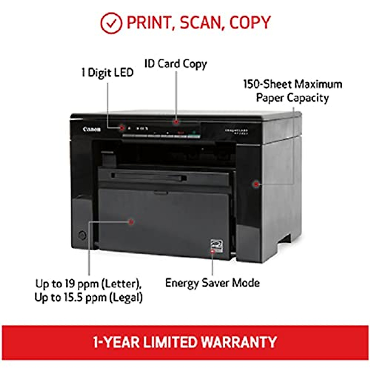 Canon imageCLASS MF3010 VP Wired Monochrome Laser Printer with Scanner, USB Cable included, Black